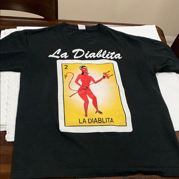 Tops | La Diablita Loteria Mexican Screen Printed Black T | Poshmark